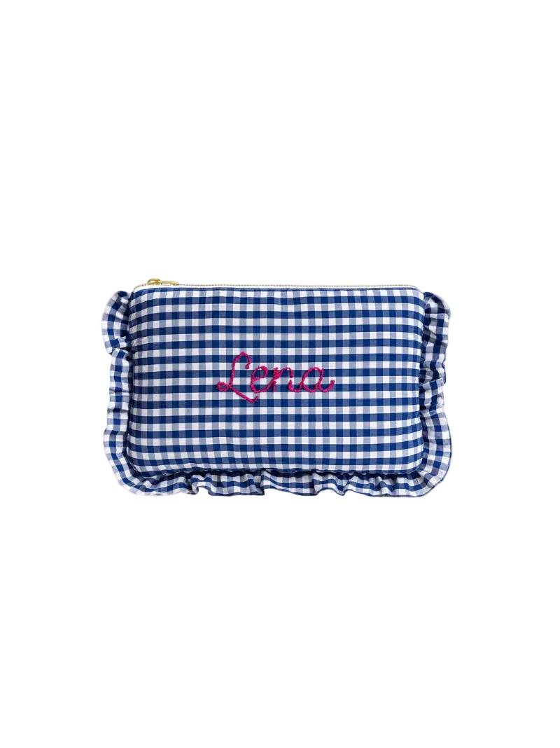 Personalised Navy Blue Vichy Zip Baby Pouch | The Go-To